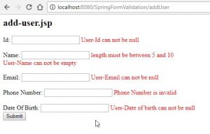 Form validation, Code ví dụ validate form trong Spring MVC