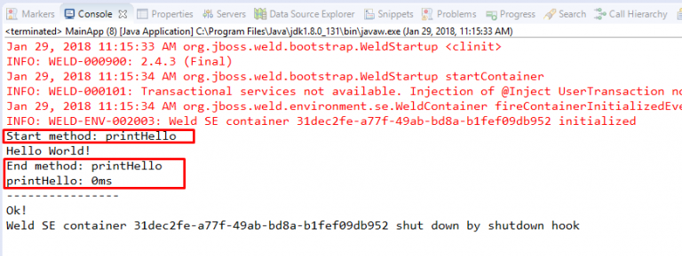 Code ví dụ Interceptor trong CDI Java, annotation @Interceptor