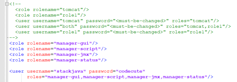 Sửa username/password, tạo account, thêm role cho tomcat - STACKJAVA